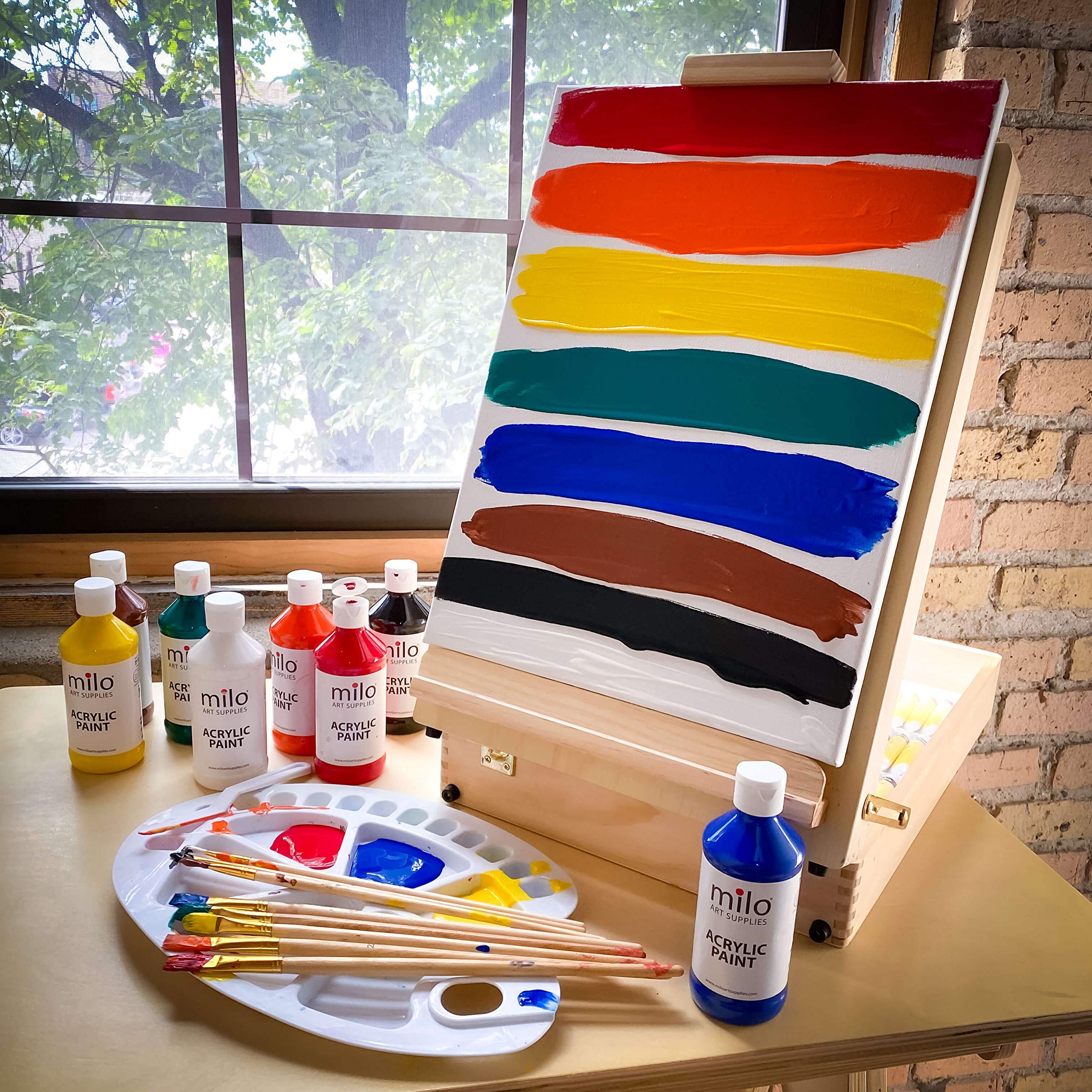 milo Acrylic Paint Set of 8 Colors | 8 oz Bottles | Student Primary Colors Acrylics Painting Pack | Made in the USA | Non-Toxic Art & Craft Paints for Artists, Kids, & Hobby Painters