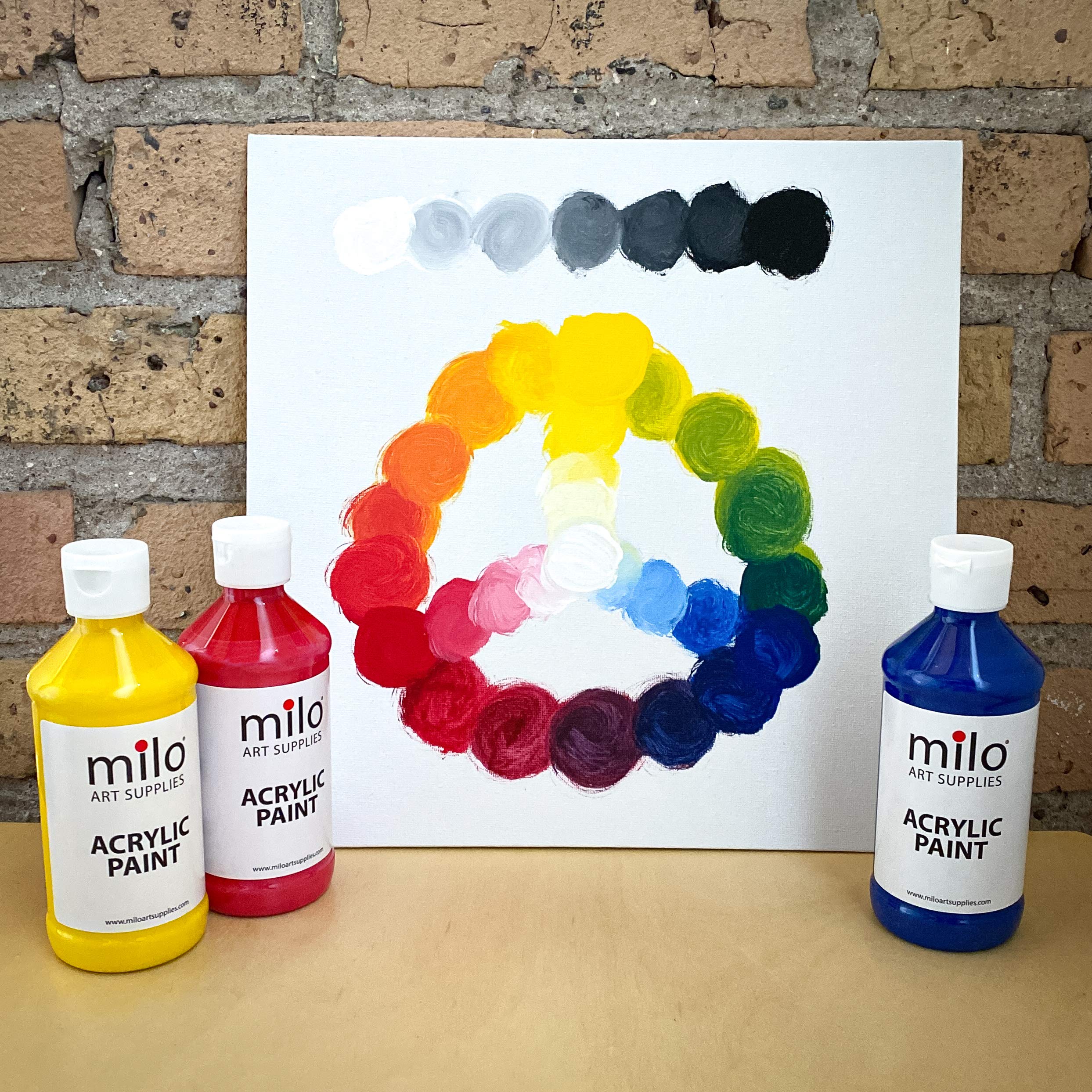 milo Acrylic Paint Set of 8 Colors | 8 oz Bottles | Student Primary Colors Acrylics Painting Pack | Made in the USA | Non-Toxic Art & Craft Paints for Artists, Kids, & Hobby Painters