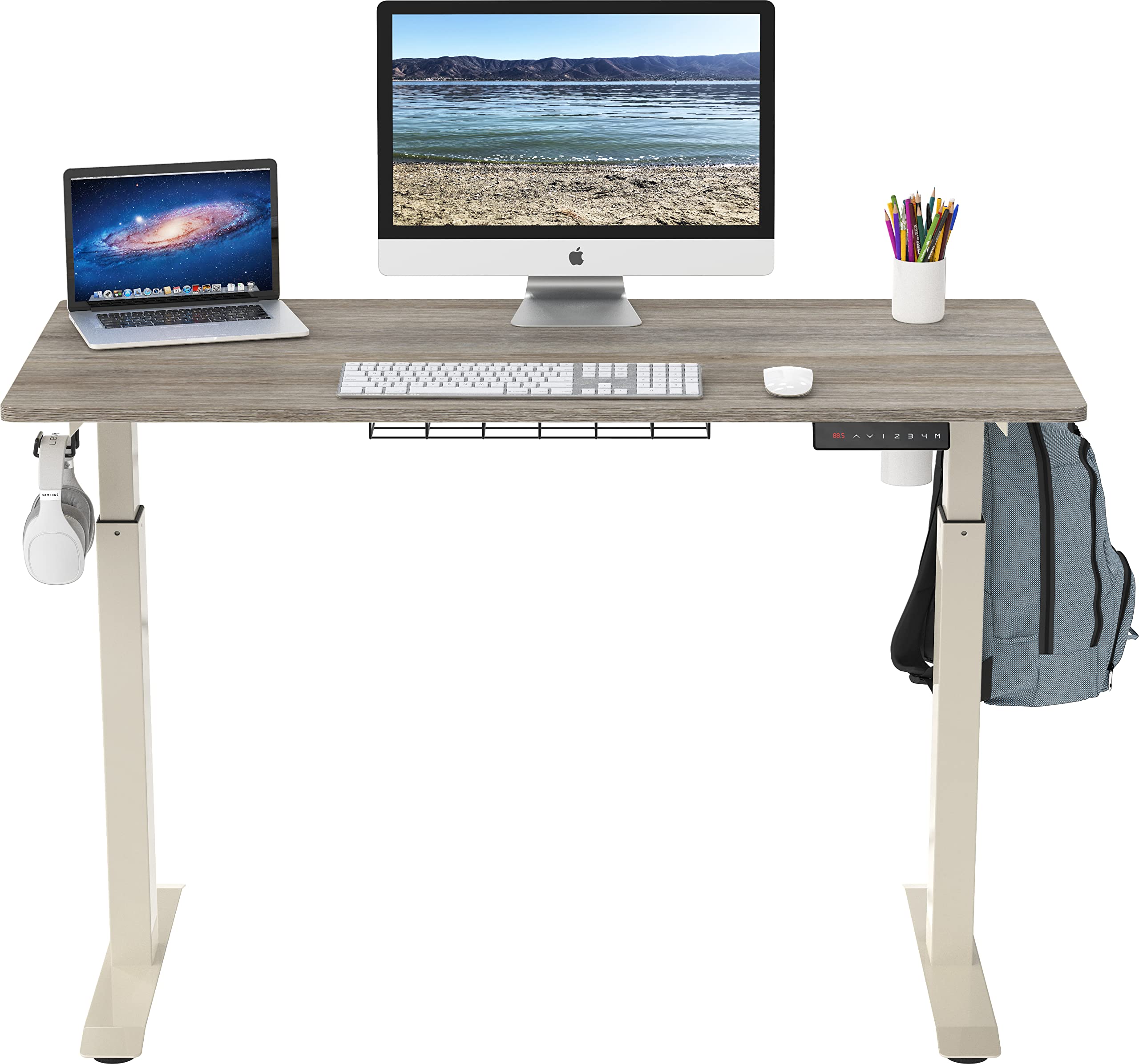 SHW Memory Preset Electric Height Adjustable Standing Desk, 48 x 24 Inches, Maple