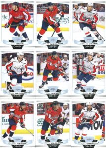 2019-20 o-pee-chee hockey washington capitals team set (made by upper deck) of 17 cards: t.j. oshie(#13), matt niskanen(#66), jakub vrana(#74), nicklas backstrom(#82), tom wilson(#105), lars eller(#113), michal kempny(#136), john carlson(#147), brett conn