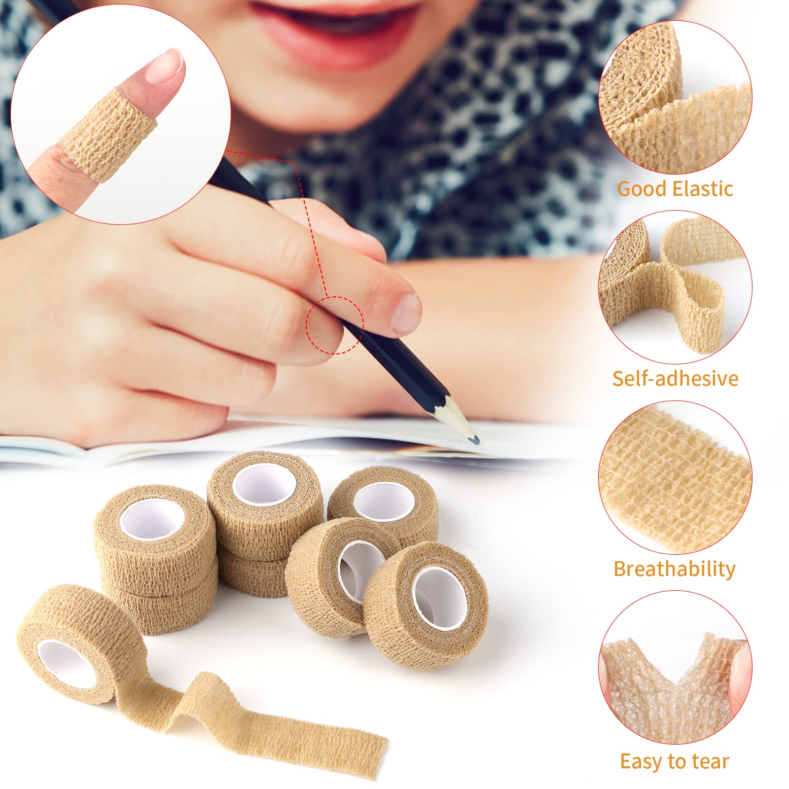 1 Inch Wide Skin Colour Elastic Self- Adhesive Bandage Finger Tape,Wrap Bandages, for Wrist and Ankle Sprains & Swelling