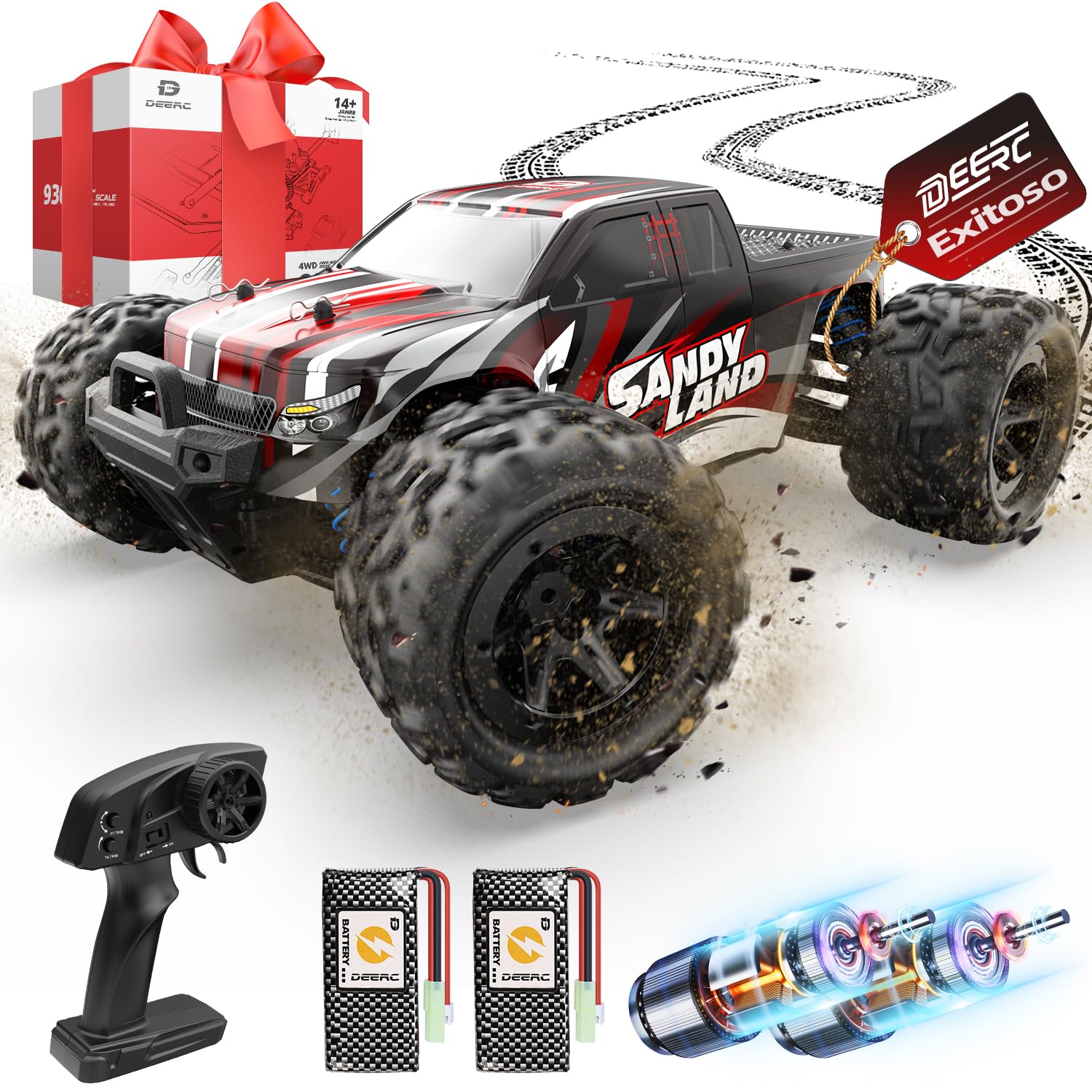 DEERC Remote Control Car High Speed RC Cars for Kids Adults 1:16 Scale 40 KM/H 4WD Off Road Monster Trucks,2.4GHz All Terrain Toy Trucks with 2 Rechargeable Battery