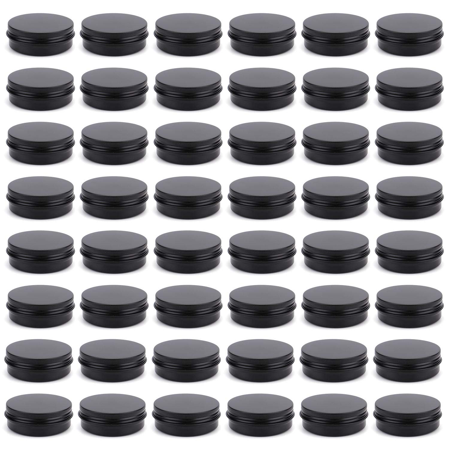 Foraineam 48 Pack 2 oz Round Lip Balm Tin Cans - Aluminum Cosmetic Sample Containers with Screw Lid - Matte Black Metal Empty Tins Storage Travel Tin Jars