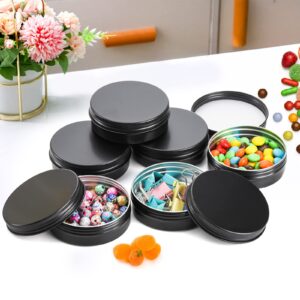 Foraineam 48 Pack 2 oz Round Lip Balm Tin Cans - Aluminum Cosmetic Sample Containers with Screw Lid - Matte Black Metal Empty Tins Storage Travel Tin Jars