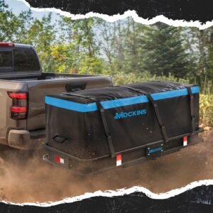 Mockins 60x20x6 Heavy-Duty Trailer Hitch Cargo Carrier 500lb Cap & 16 CuFt Soft Shell Waterproof Luggage Cargo Bag |Folding Hitch Cargo Carrier w/Net & Hitch Accessories |2" Receiver Hitch Cargo Rack