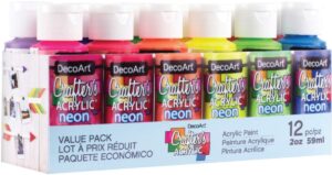 decoart dask396 crafters acrylic brights value pack44; neon & brights - 12 per pack12