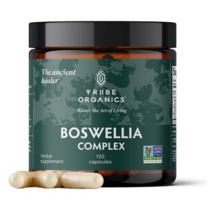 tribe organics boswellia serrata complex supplement for joint support, muscle relief - vegetarian non-gmo 120 capsules, high potency - boswellin super with ginger extract & black pepper - 420mg