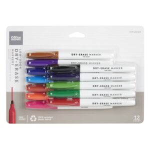 office depot® brand low-odor pen-style dry-erase markers, fine point, 100% recycled plastic barrel, assorted colors, pack of 12