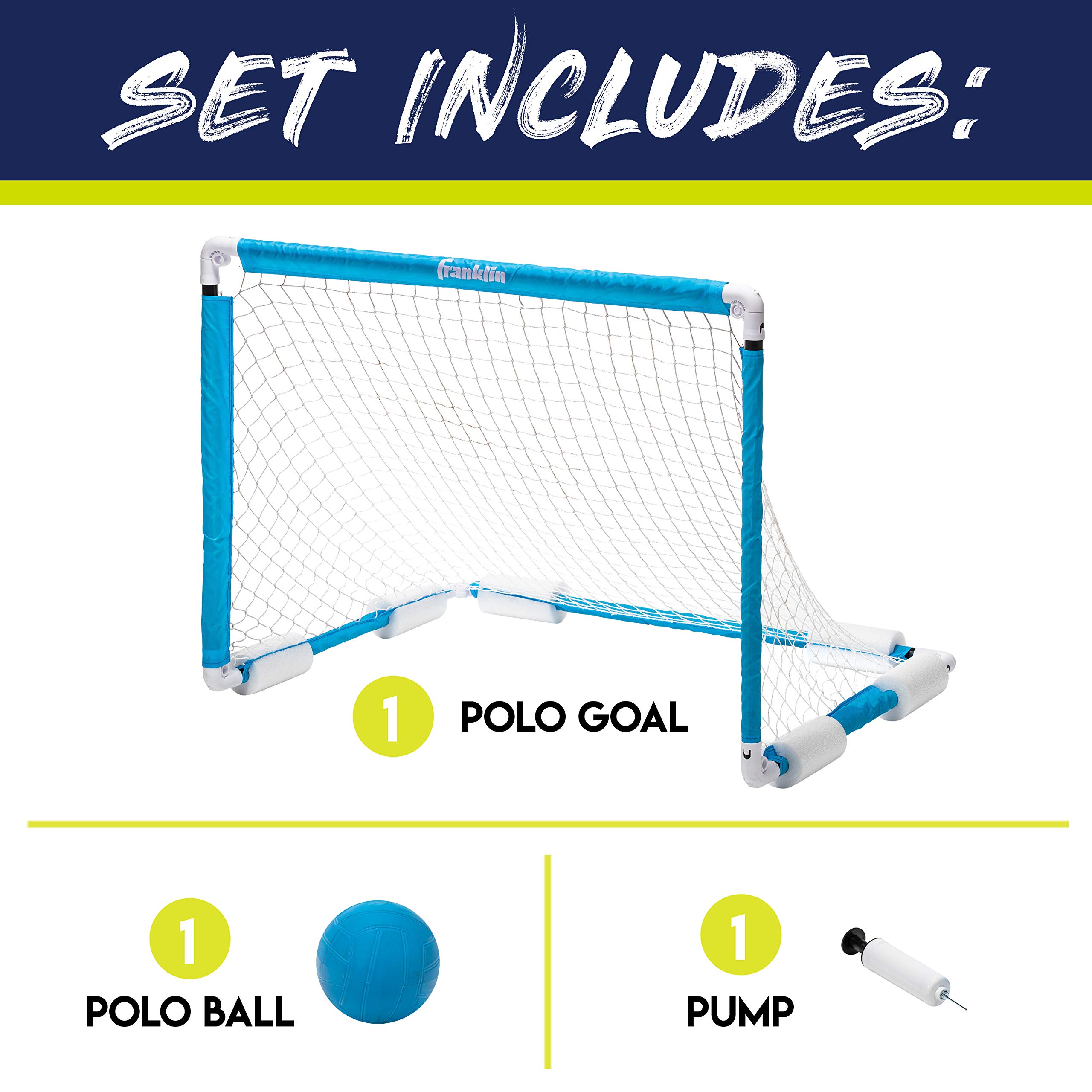 Franklin Sports Water Polo Goal Set - Floating Goal - Pool Water Polo Net + Inflatable Water Polo Ball - Large 40" x 30" Goal - Fun Pool Game Set for Kids