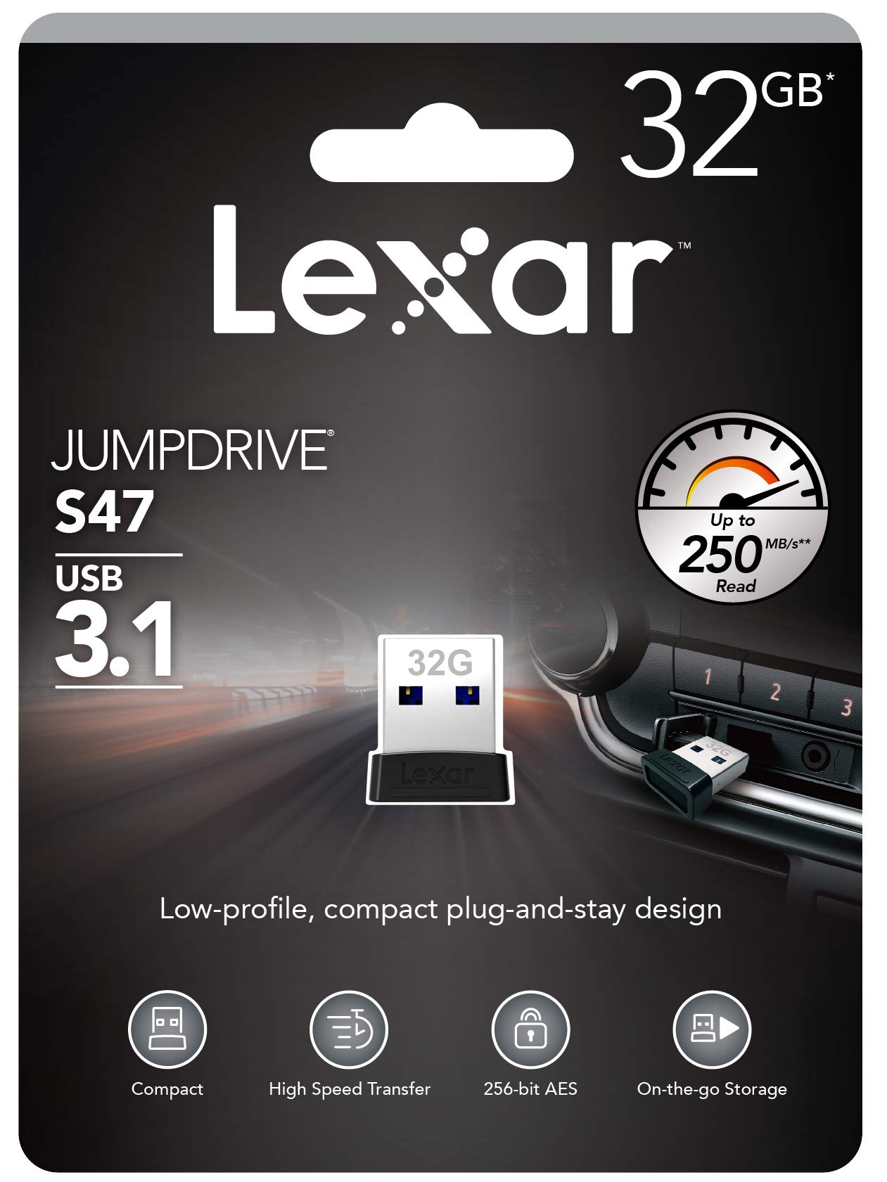 Lexar JUMPDRIVE S47 32GB USB 3.1 Black,LJDS47-32GABBK