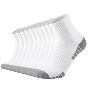 onke cotton low cut quarter socks for men athletic sport work with thick cushion moisture control anti blisters sweat wicking(white l)