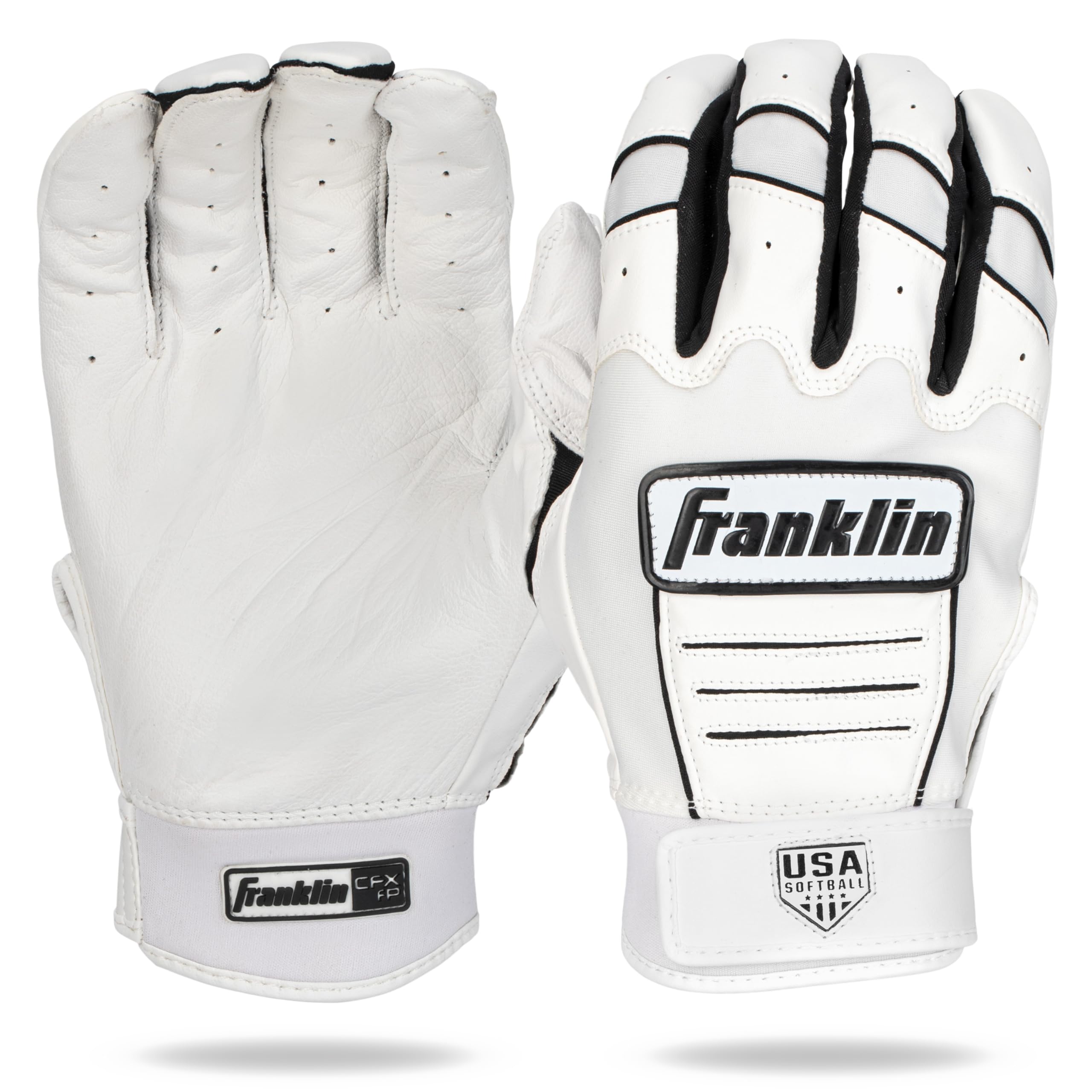 Franklin Sports CFX FP Softball Batting Gloves Pair, Women's Small, White/Black