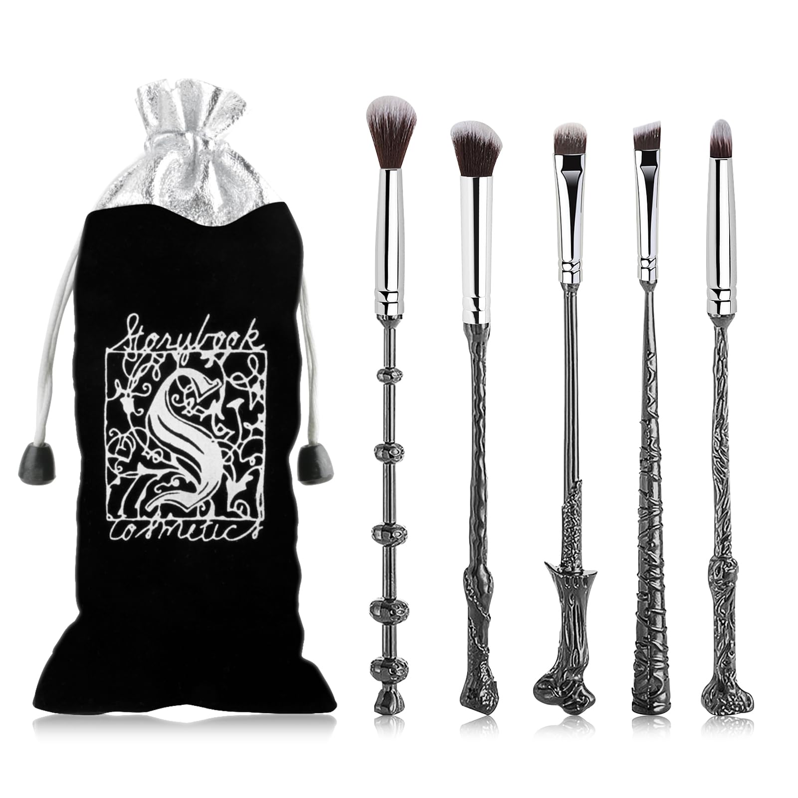 Wand Makeup Brushes Set, WeChip Make Up Brush Set Gifts for Women Girls 5pcs(Silver)