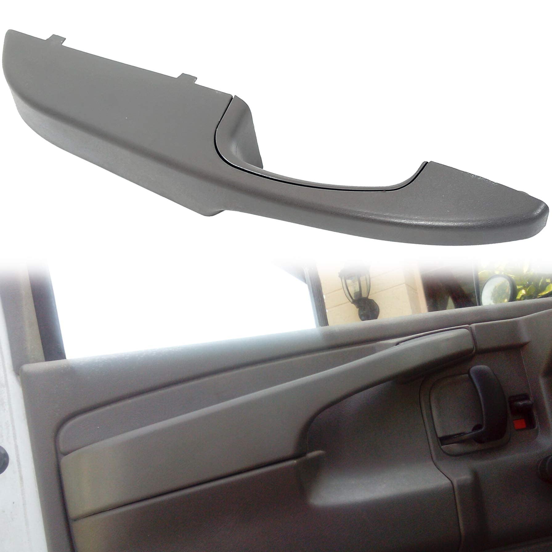 Inside Driver Side Front Left Door Pull Handle Complete Armrest Pewter Compatible with Chevy Express GMC Savana 2003-2019 1500 2500 3500 Replace for 10388387 15817114 25750064 10388390