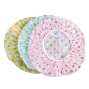 tcotbe 6 pieces waterproof eva plastic shower cap,elastic reusable bathing cap,beauty salon spa lace elastic band flower printed hat environmental protection hair bath caps