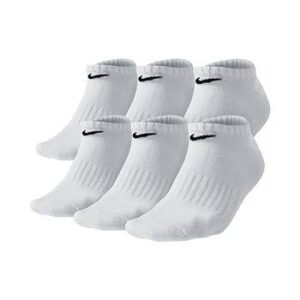 nike dri-fit training everyday cotton cushioned no-show ankle socks 6 pair white with black signature swoosh logo large 8-12