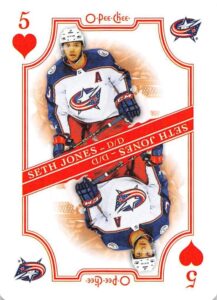 2019-20 o-pee-chee playing cards hockey #5-hearts seth jones columbus blue jackets official nhl trading card from opc upper deck