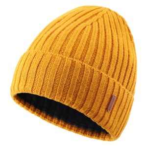 connectyle knit cuffed beanie hat for men women fleece lined warm knitted winter hats mustard yellow