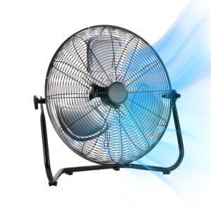 amazon basics 18-inch high-velocity industrial fan with 3 speeds, durable metal construction and aluminum blades, ideal for industrial & commercial spaces, 100 watts, black, 8.27"d x 21.85"w x 21.5"h