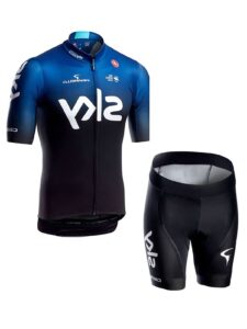 cycle clothes jersey profession bike clothing unisex mtb summer set+silica bib shorts+reflective strip+back pocket blueb-xxl