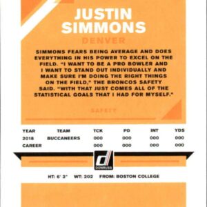 2019 Donruss #88 Justin Simmons Denver Broncos NFL Football Trading Card