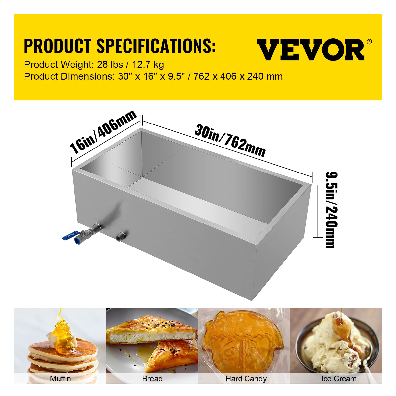 VBENLEM Maple Syrup Evaporator Pan 30x16x9.5 Inch Stainless Steel Maple Syrup Boiling Pan with Valve for Boiling Maple Syrup