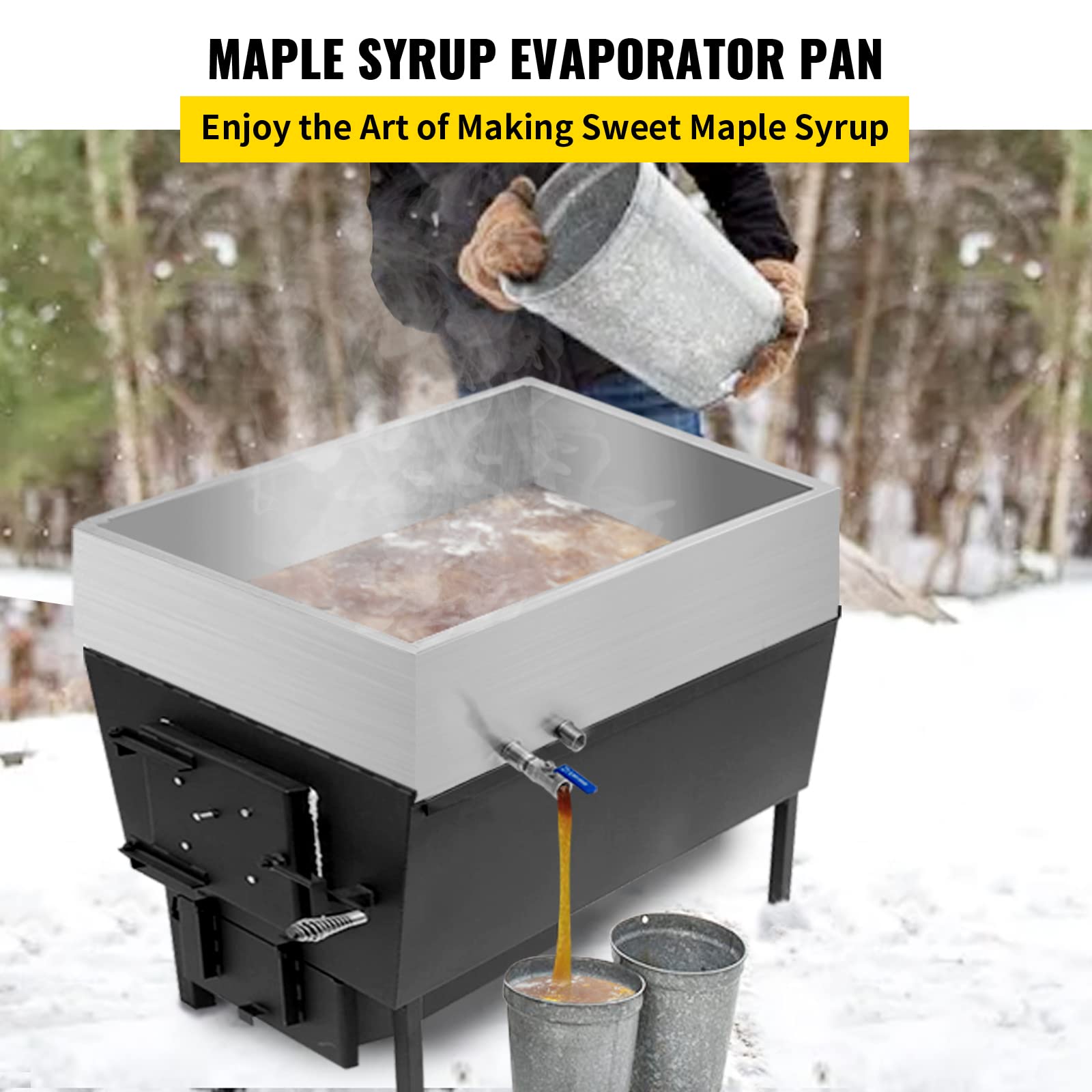 VBENLEM Maple Syrup Evaporator Pan 30x16x9.5 Inch Stainless Steel Maple Syrup Boiling Pan with Valve for Boiling Maple Syrup