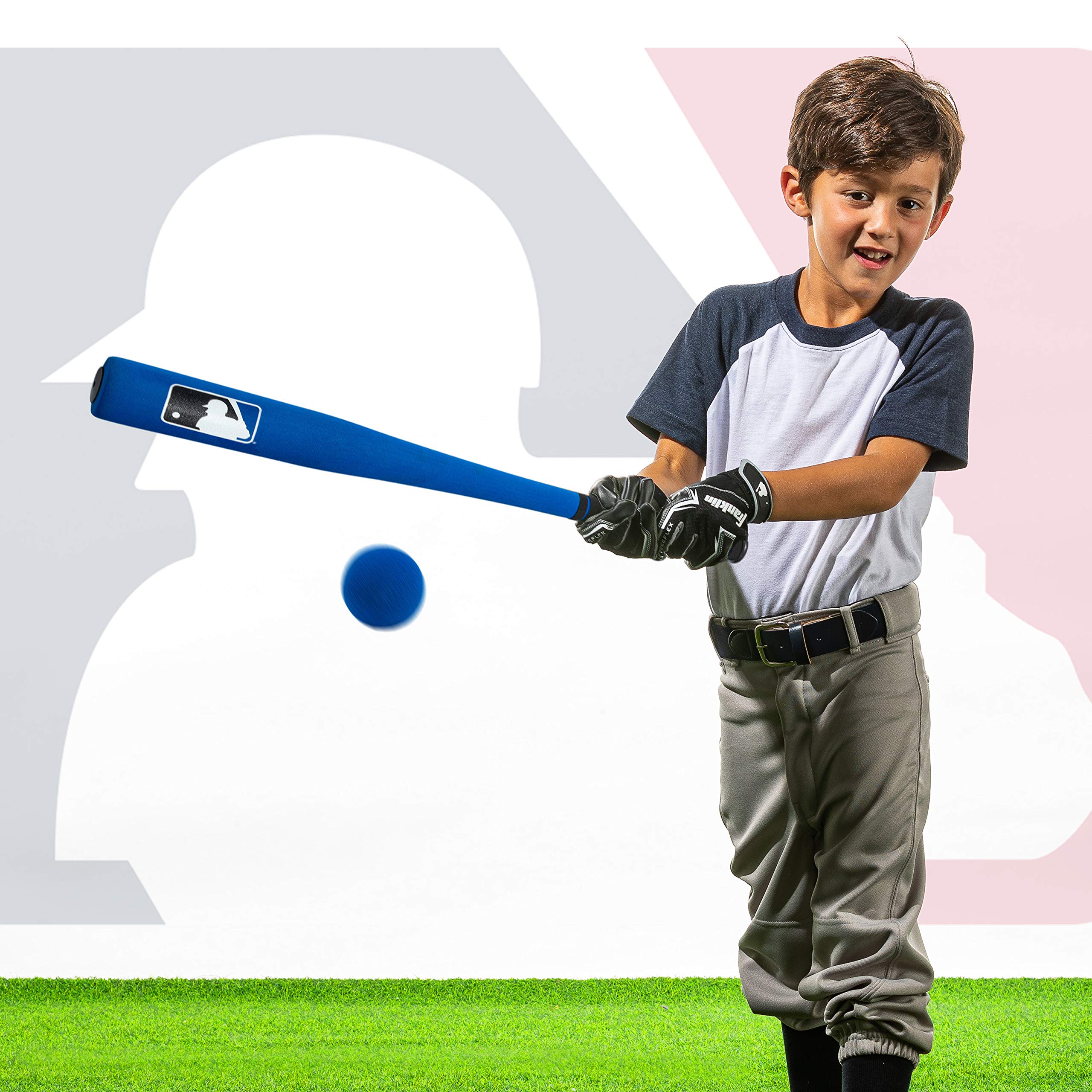 Franklin Sports MLB Kids Foam Baseball Bat + Ball Set - Toy Bat + Foam Ball Set for Kids + Toddlers - Standard Barrel - Blue - 27"