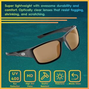 Flying Fisherman Sand Bank Wrap Around Polarized Sunglasses, Frame: Matte Black/Lens: Amber, One Size