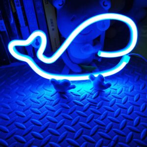 led whale neon sign light for wall decor, whale signs night light wall art, bedroom decorations, home accessories, party and holiday decor (blue)