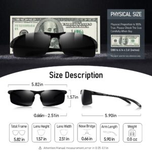 BIRCEN Mens Polarized Sunglasses UV-Protection: Carbon Fiber Sport Black Shades for Men Driving Fishing