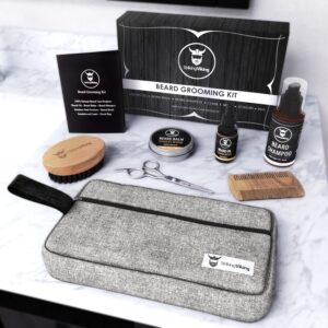 Striking Viking Beard Grooming Kit - Premium Beard Care Products for Men – Beard Shampoo, Beard Oil, Beard Balm Butter, Beard Brush, Wooden Comb, Mustache Scissors, & Toiletry Bag