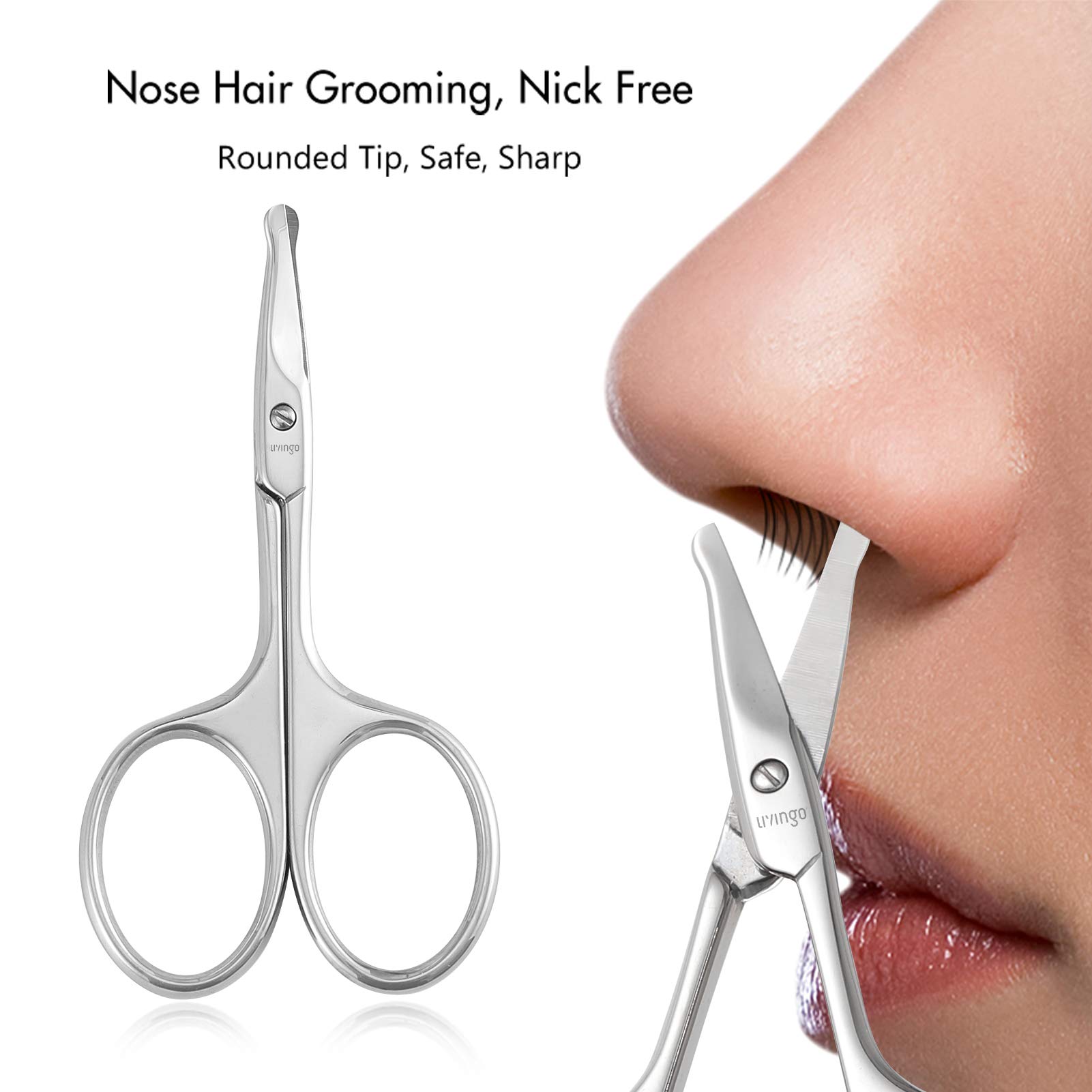 LIVINGO 3.75" Rounded Curved Nose Hair Scissors, Premium Stainless Steel Safety Small Blades Use for Manicure Cuticle Trimming Facial Hair, Eyebrow, Dry Skin