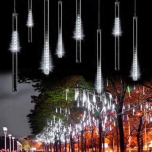 omgai 50cm 12 tubes 576 led meteor shower rain lights - waterproof drop icicle snow falling raindrop cascading lights for garden wedding party christmas shine white