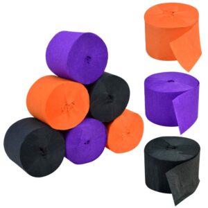 jiebor crepe paper streamers for halloween black orange purple crepe paper roll halloween party room wall decor, 9 rolls 738 ft