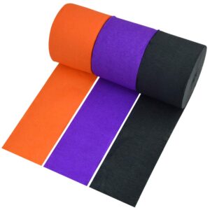 jiebor Crepe Paper Streamers for Halloween Black Orange Purple Crepe Paper Roll Halloween Party Room Wall Decor, 9 Rolls 738 Ft