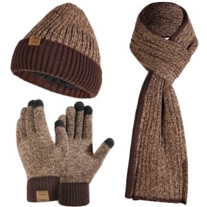 tofern winter beanie hats scarf gloves set snow knit skull cap touch screen mittens long scarf for men women winter warm