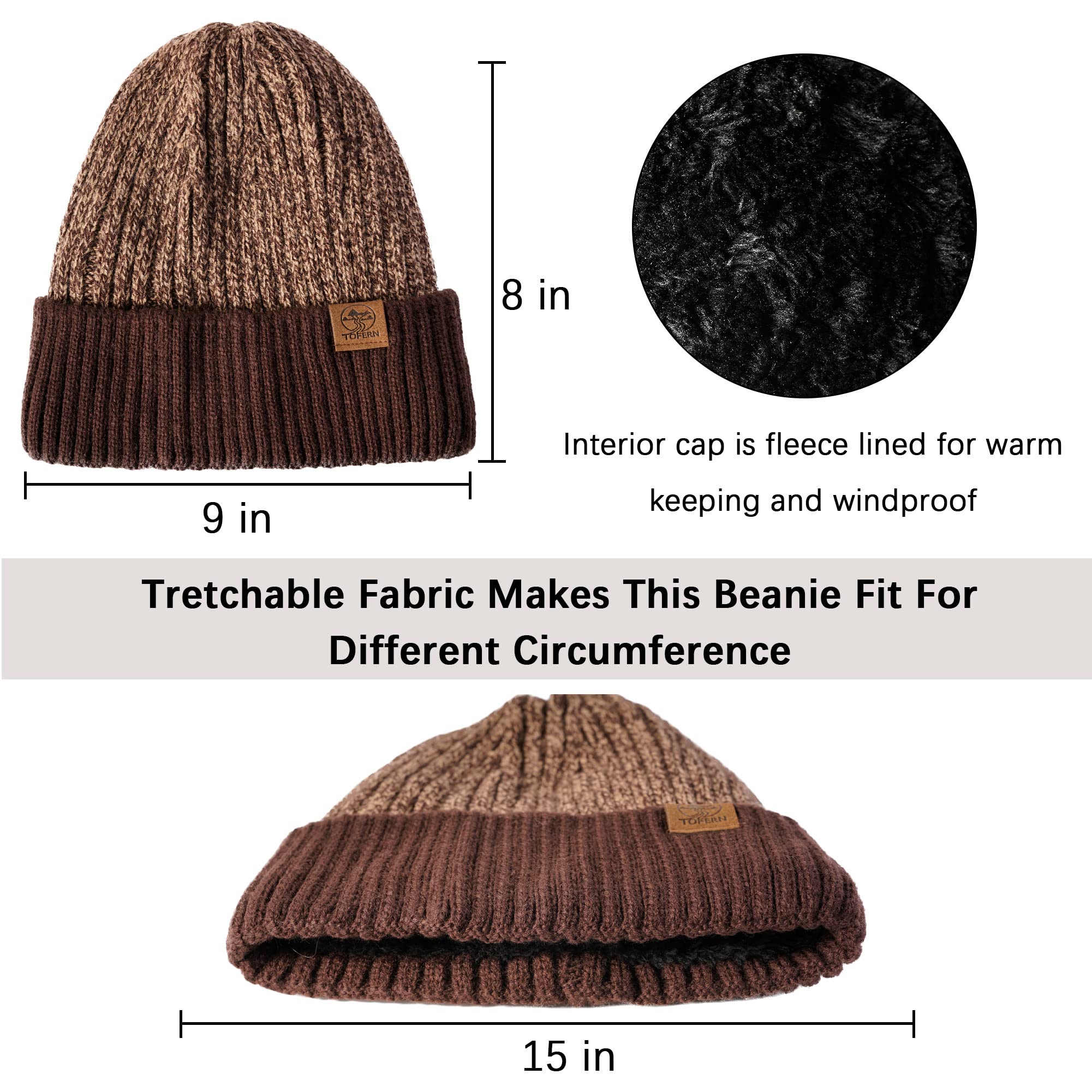 Tofern Winter Beanie Hats Scarf Gloves Set Snow Knit Skull Cap Touch Screen Mittens Long Scarf for Men Women Winter Warm