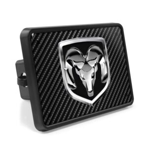 iPick Image, Compatible with - RAM Logo UV Graphic Carbon Fiber Look Metal Face-Plate on ABS Plastic 2 Tow Hitch Cover