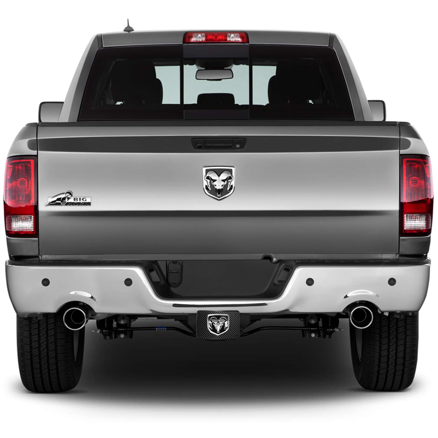 iPick Image, Compatible with - RAM Logo UV Graphic Carbon Fiber Look Metal Face-Plate on ABS Plastic 2 Tow Hitch Cover