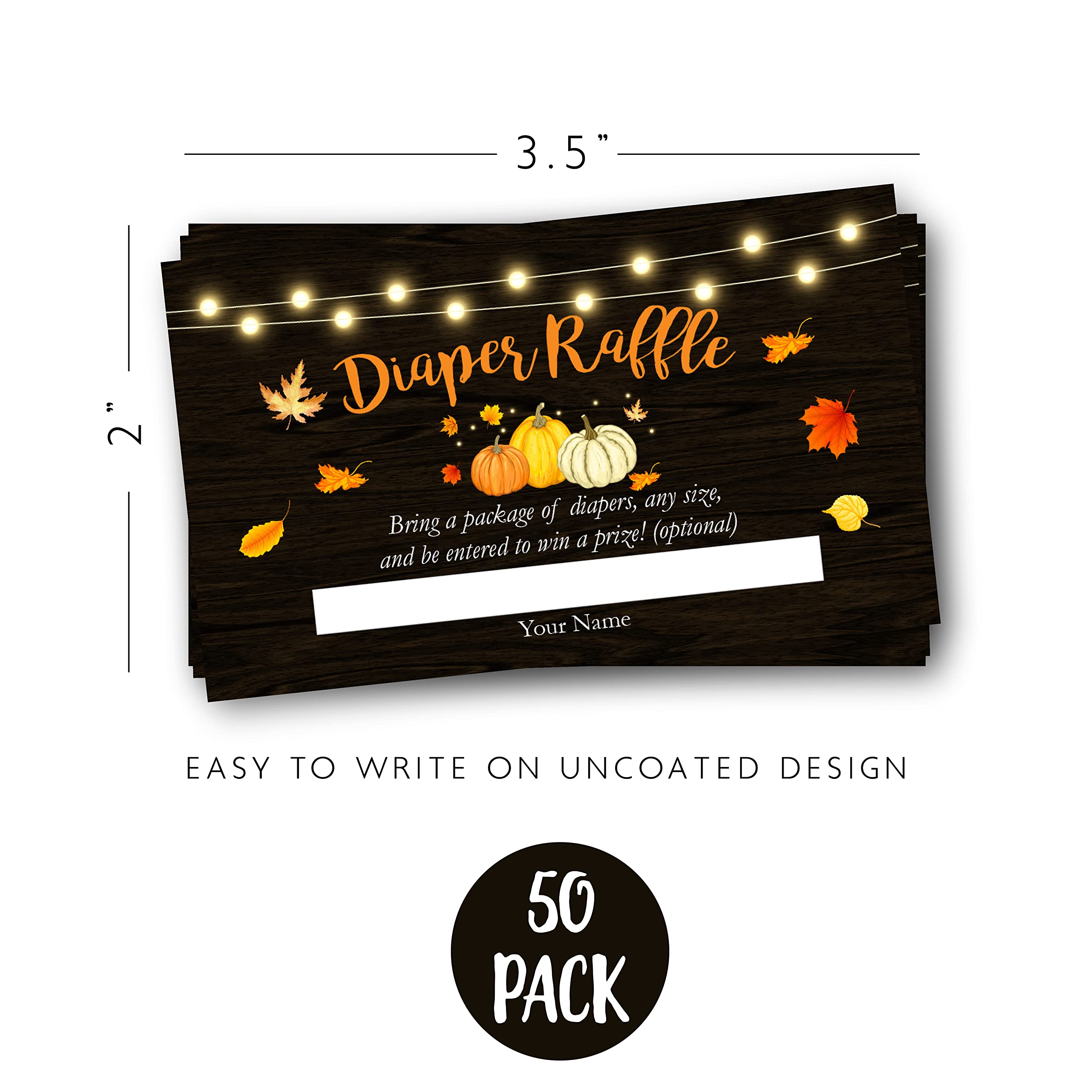 Your Main Event Prints Pumpkin Fall Baby Shower Diaper Raffle Cards - Autumn-Themed Diaper Raffle Tickets, 50 Count - Perfect for Seasonal Baby Showers and Celebrations