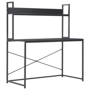 vidaxl computer desk: large, black, 47.2"x23.6"x54.3", industrial style office desk with bookshelf, engineered wood, powder-coated metal, ideal for home and office use