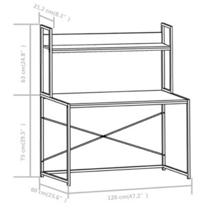 vidaXL Computer Desk: Large, Black, 47.2"x23.6"x54.3", Industrial Style Office Desk with Bookshelf, Engineered Wood, Powder-Coated Metal, Ideal for Home and Office Use