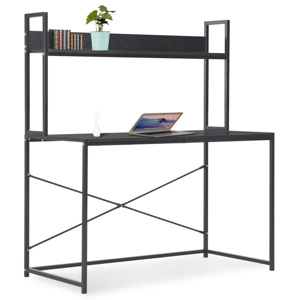 vidaXL Computer Desk: Large, Black, 47.2"x23.6"x54.3", Industrial Style Office Desk with Bookshelf, Engineered Wood, Powder-Coated Metal, Ideal for Home and Office Use