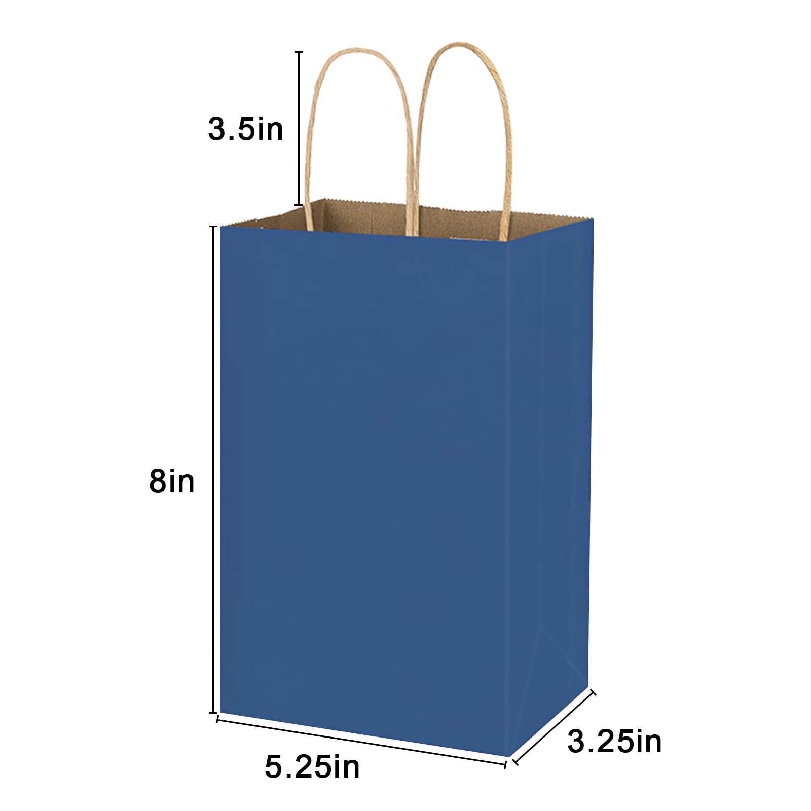 bagmad 100 Pack 5.25x3.25x8 inch Small Blue Kraft Paper Bags with Handles Bulk, Gift Bags, Craft Grocery Shopping Retail Party Favors Wedding Bags Sacks (Blue, 100pcs)