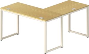 shw home office 55"x60" large l shaped corner desk, oak