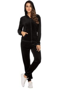 hotouch womens velour two piece outfits active hoodies outfits sports wear jogging track_suit black, x-large