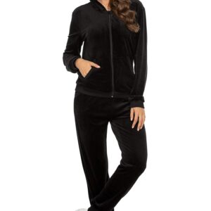 HOTOUCH Womens Velour Two Piece Outfits Active Hoodies Outfits Sports Wear Jogging Track_Suit Black, X-Large