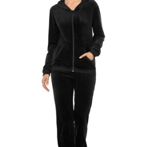 HOTOUCH Womens Velour Two Piece Outfits Active Hoodies Outfits Sports Wear Jogging Track_Suit Black, X-Large