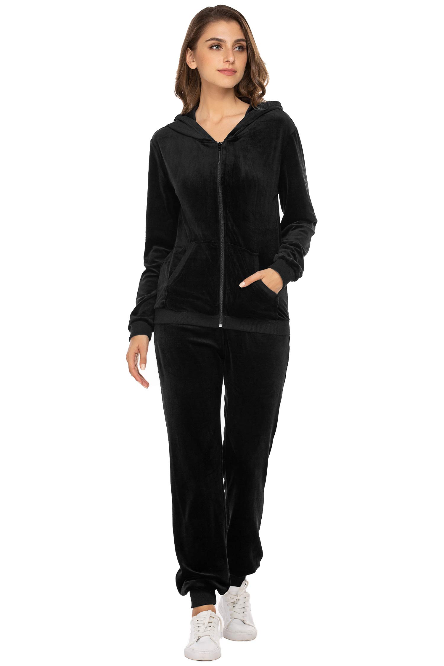 HOTOUCH Womens Velour Two Piece Outfits Active Hoodies Outfits Sports Wear Jogging Track_Suit Black, X-Large